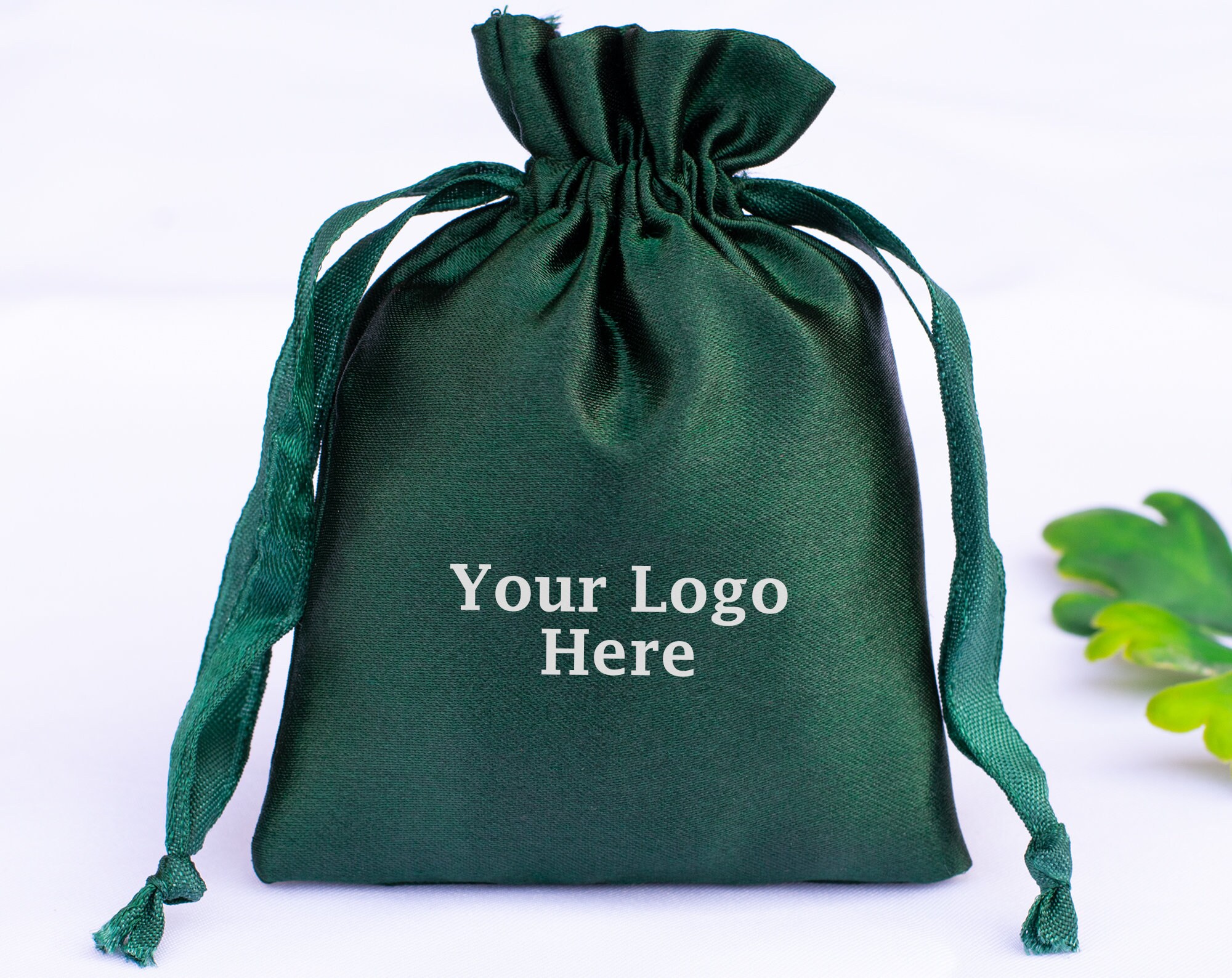 100 Green Satin Drawstring Custom Jewelry Packaging Pouch Personalized ...
