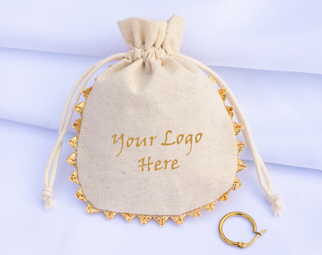 100 Natural Cotton Drawstring Jewelry Pouches Custom Favor Bags - Free ...