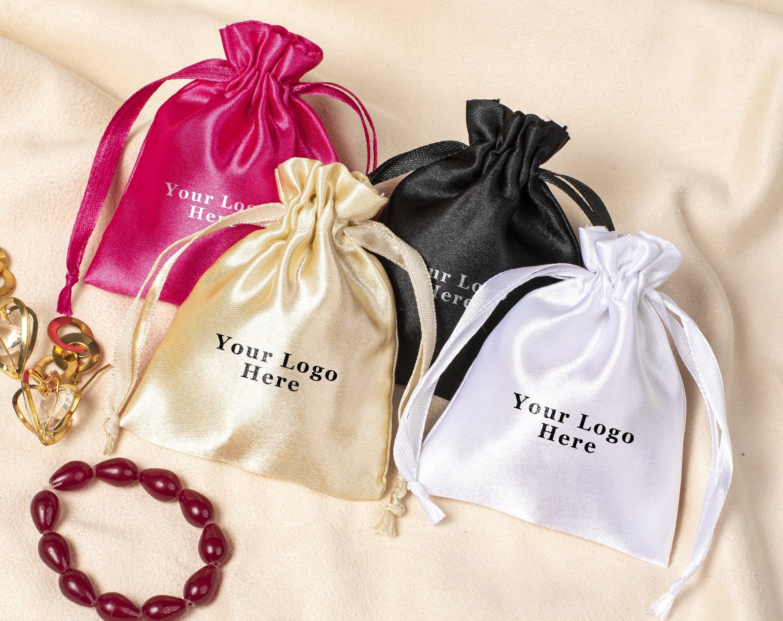 100 Satin Drawstring Bags Custom Jewelry Packaging Logo Bags - Etsy