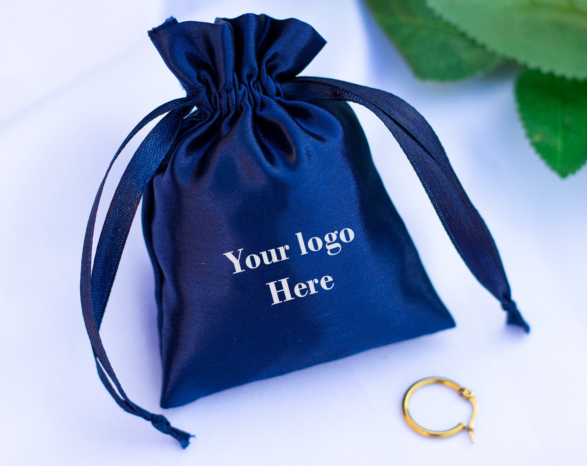 100 Custom Satin Drawstring Bag, Blue Satin Bag With Logo, Wedding ...