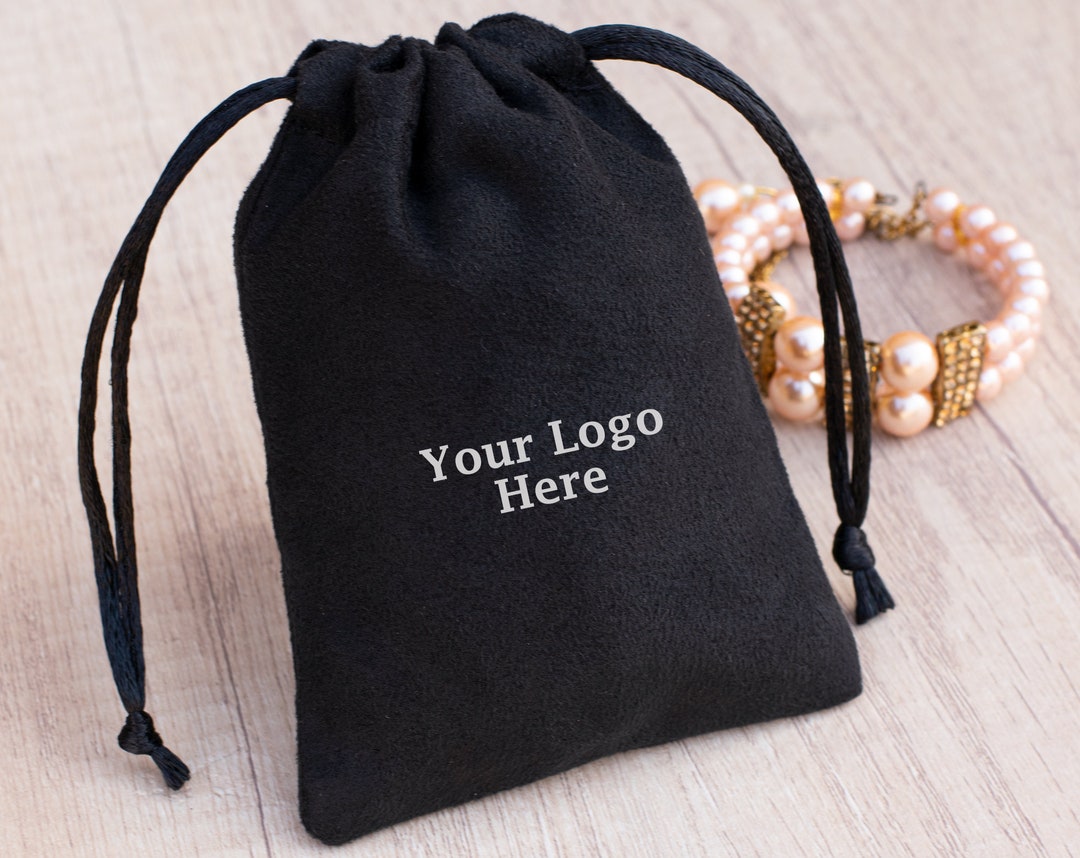 50 Black Suede Drawstring Pouch, Jewelry Packaging, Custom Weeding ...