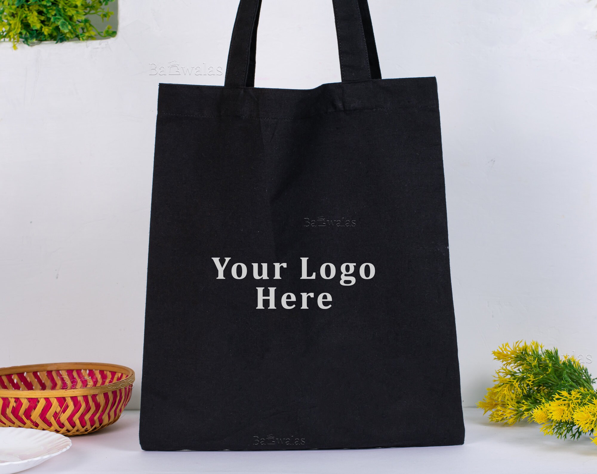 25 Black Shopping Bag With Logo, Cotton Tote Bag Personalized Logo ...