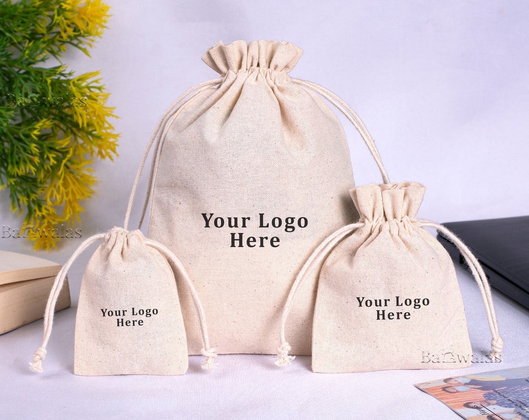 100 Organic Cotton Drawstring Bag, Personalized Jewelry Packaging Pouch ...