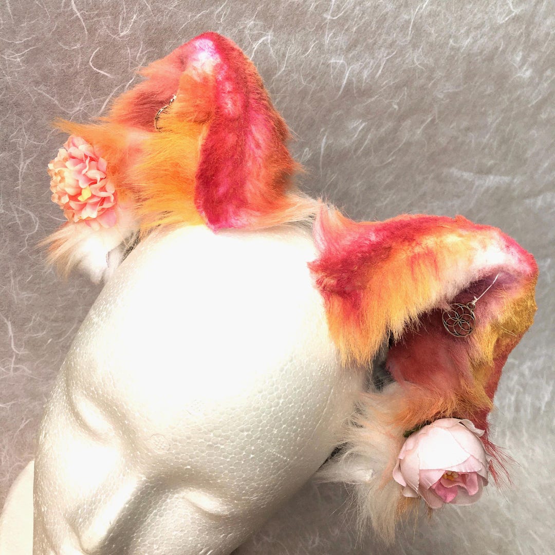 Flowery Peach Ears, Faux Fur Ears, Furry Ears, Flowers, Rose, Flower of ...