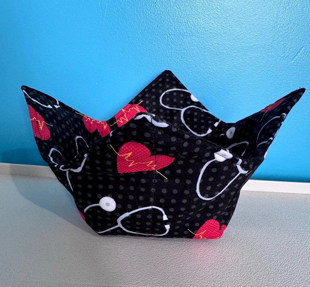 Nurse Bowl Cozy: Handmade Heart and Stethoscope Print Soup Cozy - Etsy