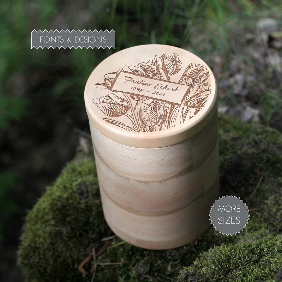 Personalized Cremation Human Urn for Ashes Tulips Custom Wooden Memory ...