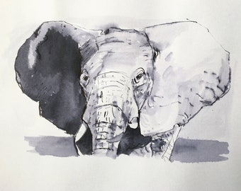 Elephant Original Ink and Charcoal Drawing - Etsy