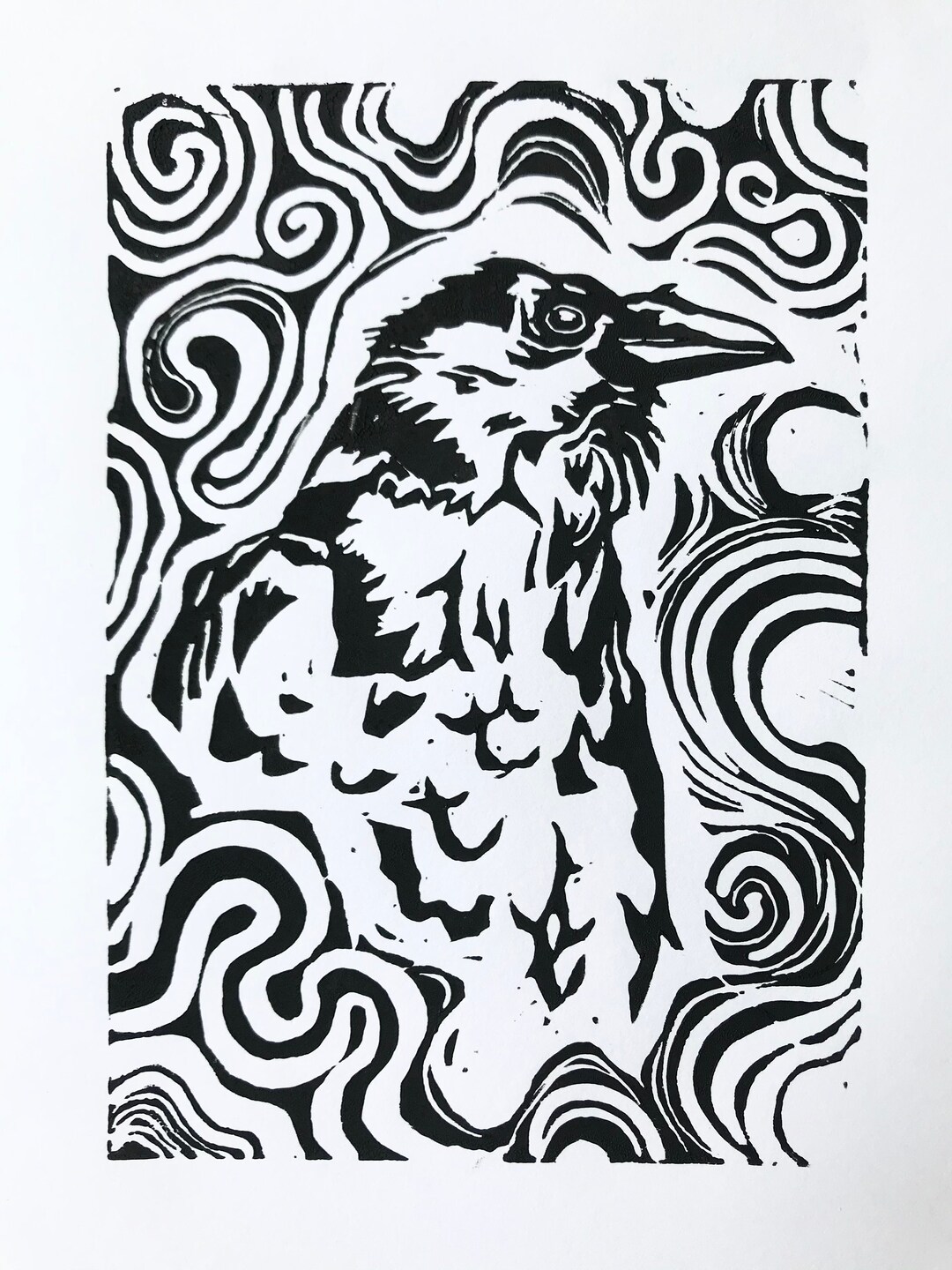 Handmade Limited Edition Lino Print 'day-dreaming Crow' 2021, Small ...