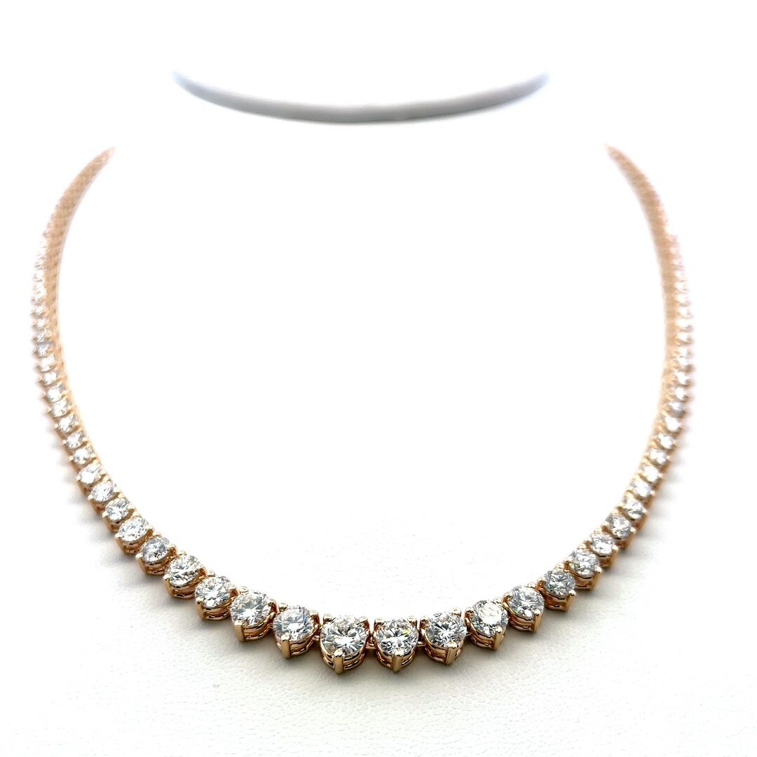 12.82 Carat F Vs Diamond Riviera Necklace 14k Gold Graduated Tennis ...