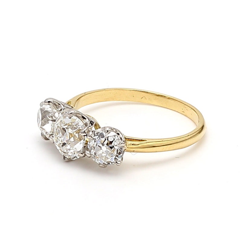 2.59 Carat Old Miner Cut F-SI1 Diamond 18 Karat Yellow Gold/platinum Three-stone Ring - Etsy