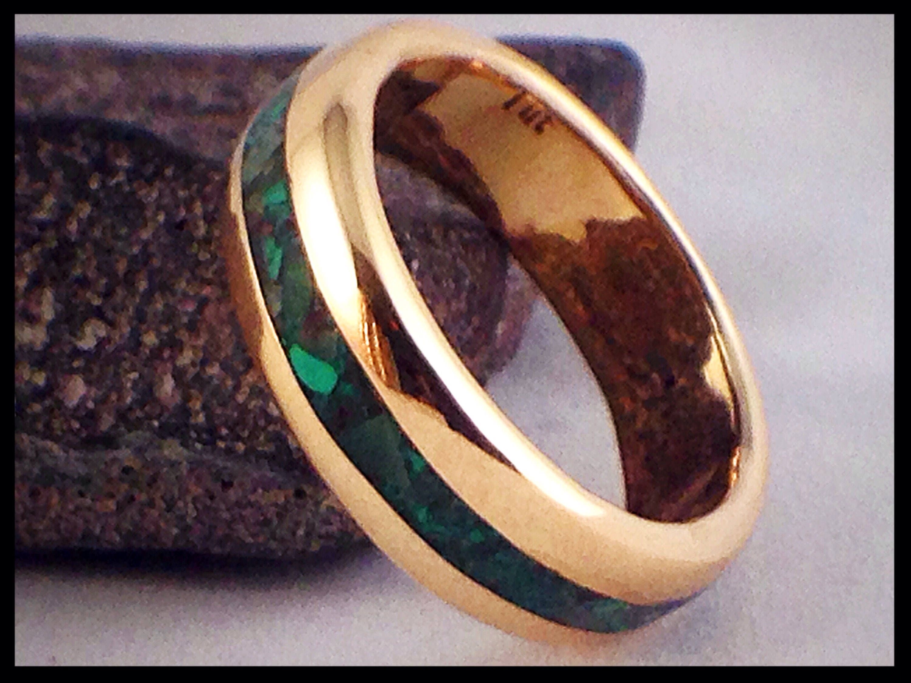 Unisex Wedding Band W/malachite and Apple Green Jade Inlay - Etsy