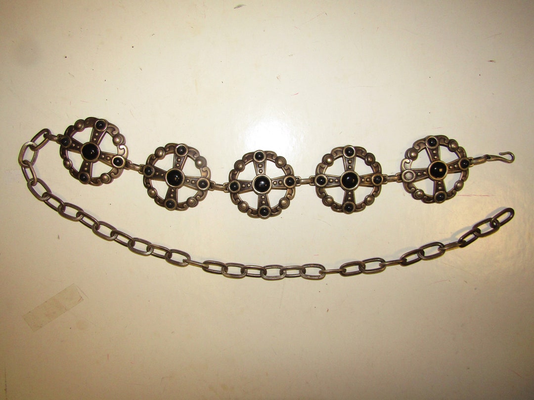 Vintage Gothic Chain Belt With Cross Design Ornaments, Leatherock Brand ...