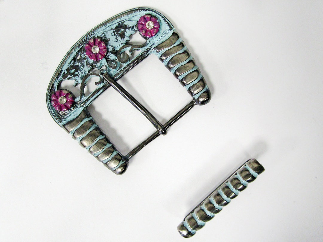 Patina Hematite Buckle and Keeper Set, Flower Buckle, Vintage Womens ...