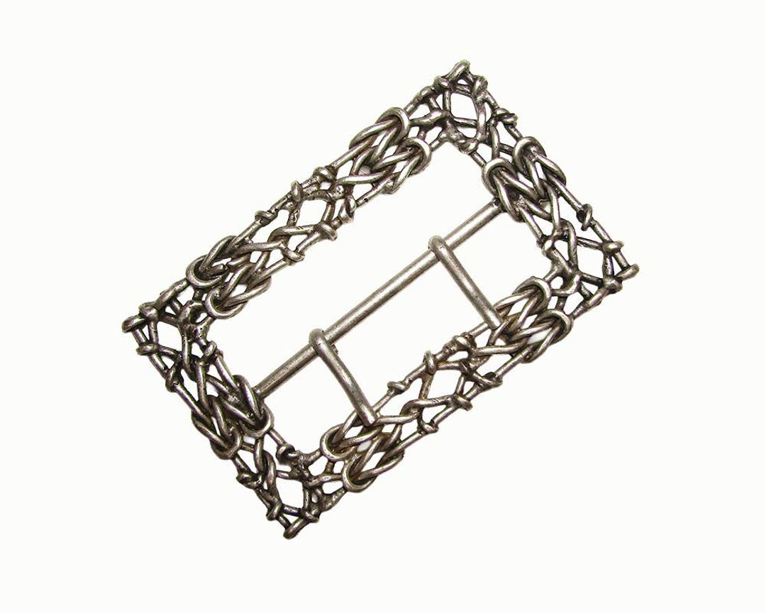 Wide Silver Barbed Wire Design Metal Belt Buckle With Double Prong ...