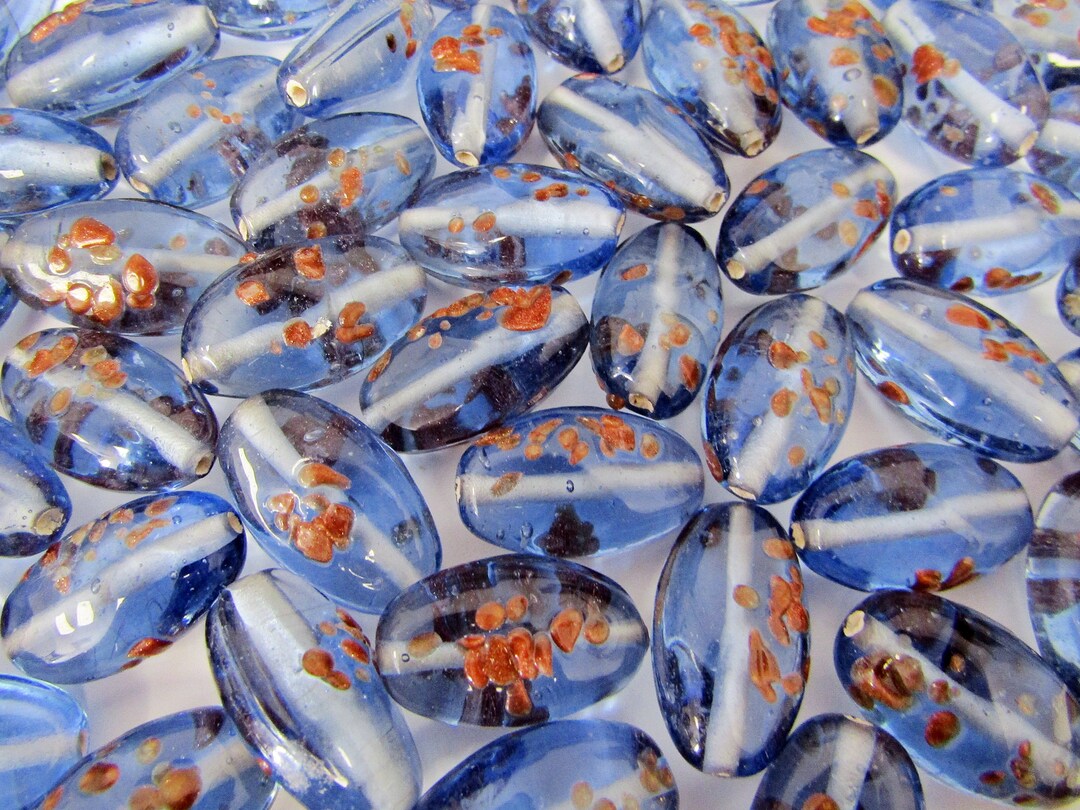 Blue Glass Oval Beads 60pc Glass Beads - Etsy
