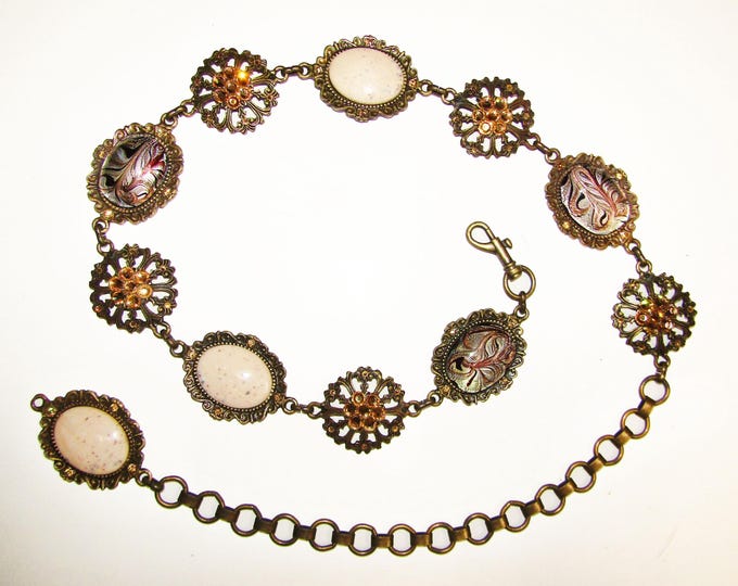 Vintage Embellished Medallion Chain Belt for Women, Adjustable, One ...
