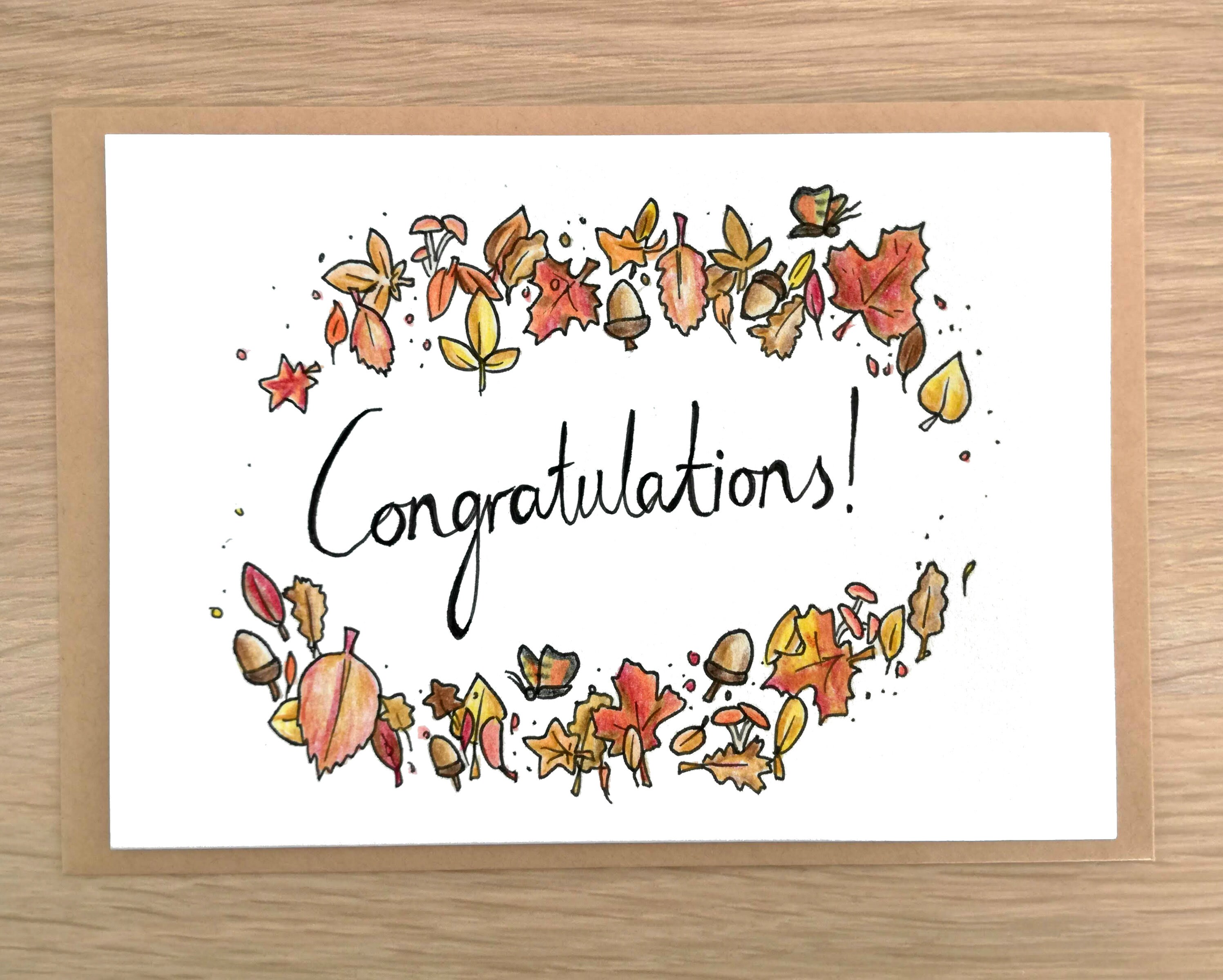 Congratulations card / autumn leaves / baby card / wedding | Etsy