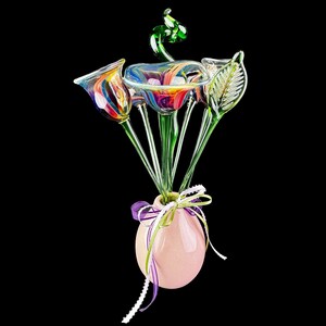 Glass Flower Arrangement Gift in a Soft Pink Ceramic Vase, Stained ...