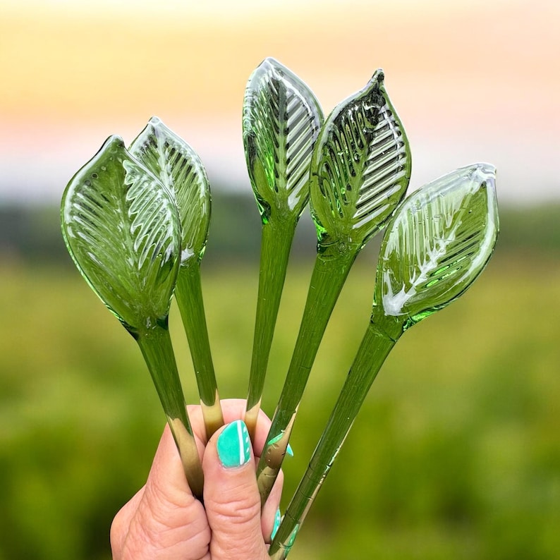 Hand Blown Green Glass Leaves: Organic Bouquet Accents, Garden Art - Etsy