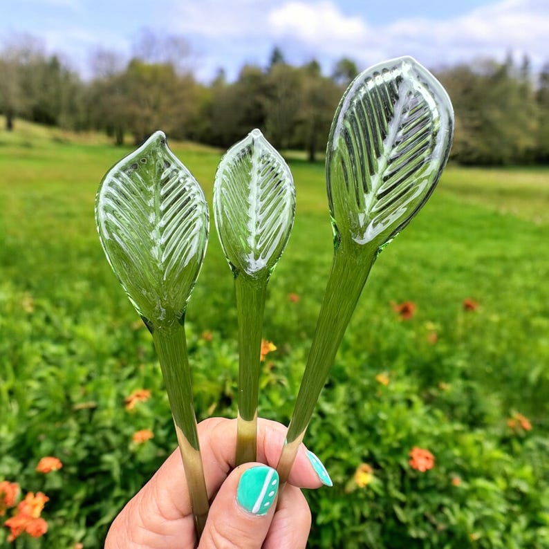 Hand Blown Green Glass Leaves: Organic Bouquet Accents, Garden Art - Etsy