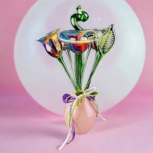 Glass Flower Arrangement Gift in a Soft Pink Ceramic Vase, Stained ...