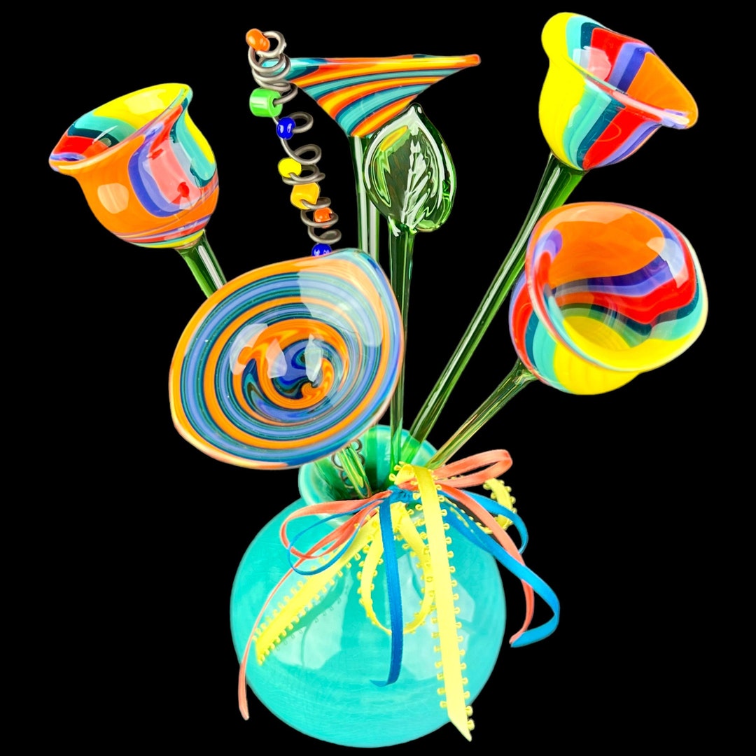 Glass Flower Arrangement Gift in a Cool Ceramic Vase, Best Gift ...