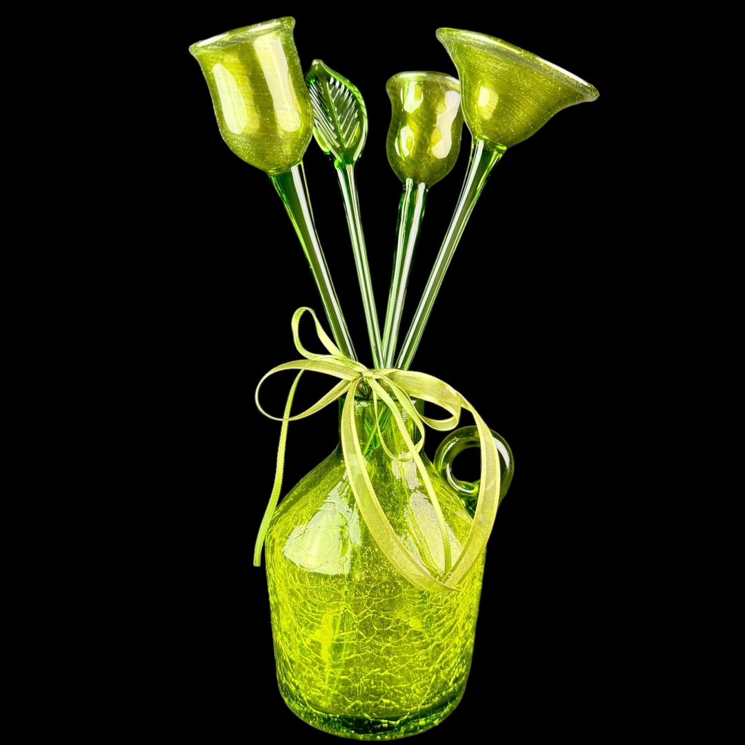 Glass Flower Arrangement Gift in Ceramic Vase, Custom Flower ...