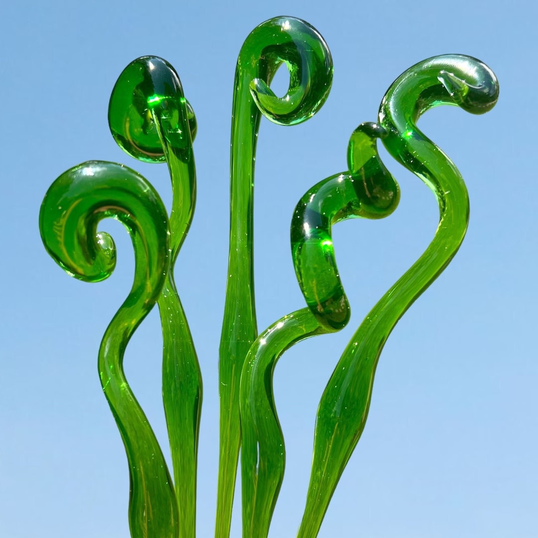 Blown Glass Flower Accent: Green Swirl Spikes & Leaves, Flower Accent ...
