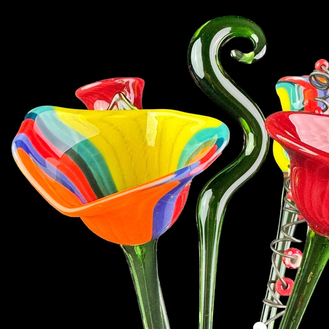 Glass Flower Arrangement Gift in a White Ceramic Vase, Custom Blown ...