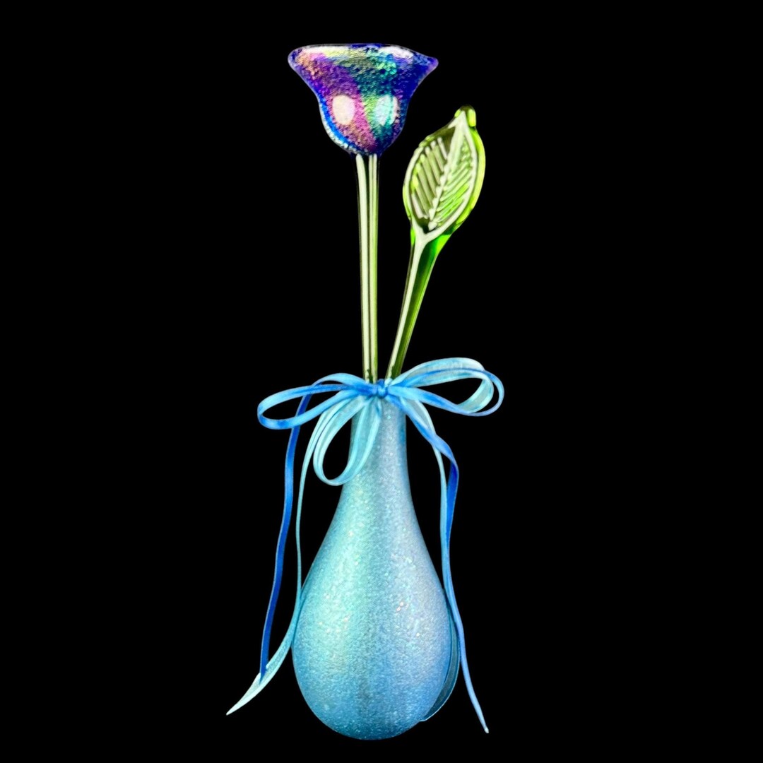 Blown Glass Flower Sculpture, Glass Flower in Custom Hand-painted ...