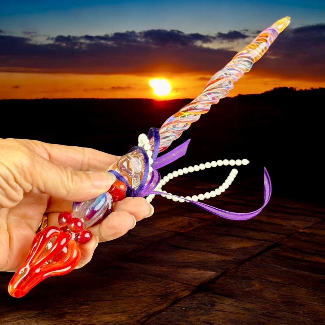 Handblown Glass Witches Wand With UV Reactive LUCY Glass | Golden ...