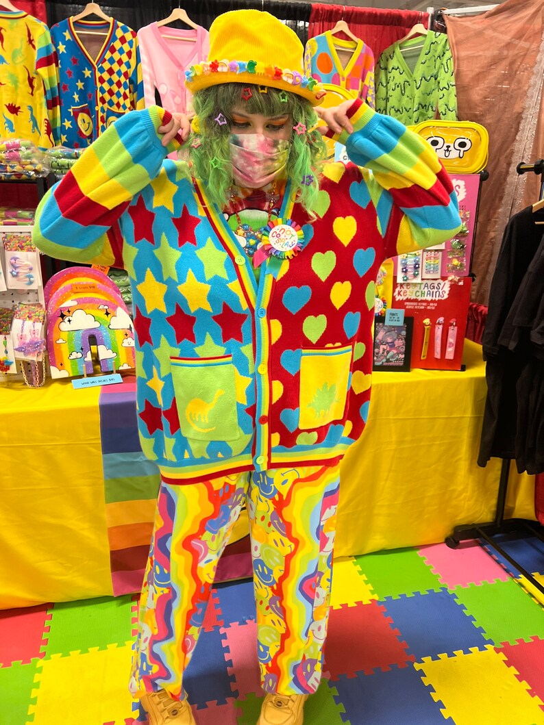 Kidcore Cardigan Dinosaur Sweater 100% Cotton Heavy Knit - Etsy