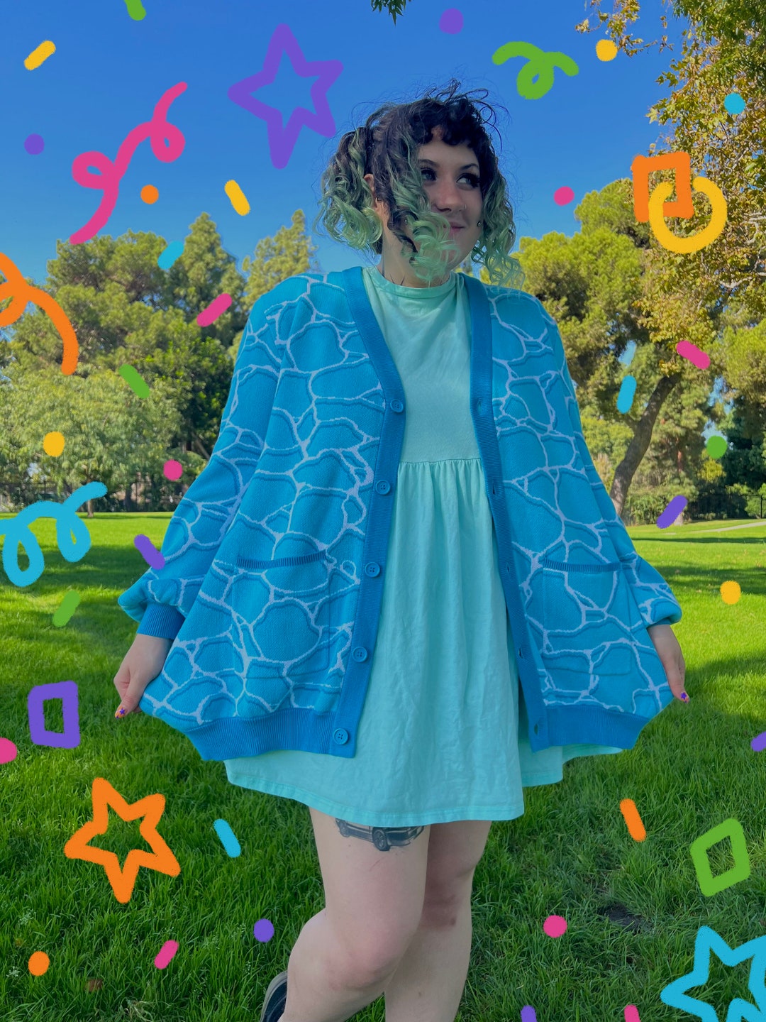 Pixel Water Cardigan - Heavy Knit Sweater - Plus Sized Sweater ...