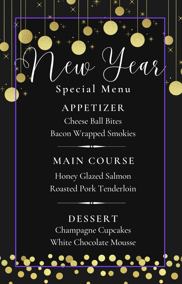 New Years Menu - Editable - Etsy