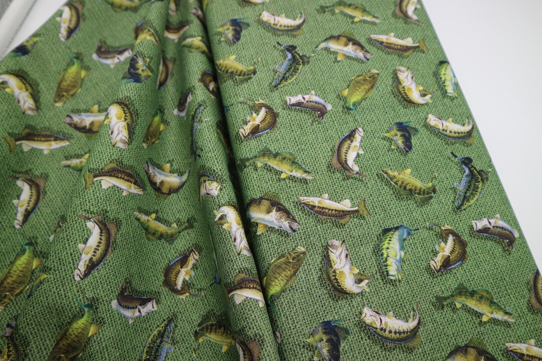 100% Cotton Hooked Green Multi by Northcott, Fish Fabric: Green Cotton ...