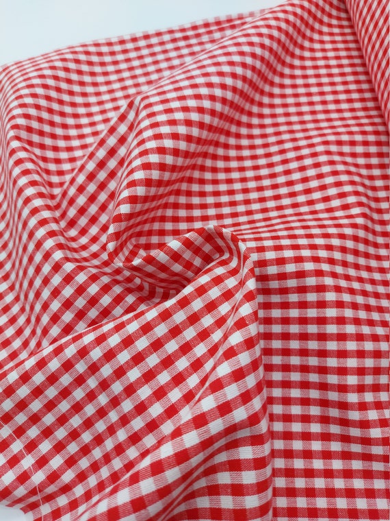 Red gingham curtain fabric store