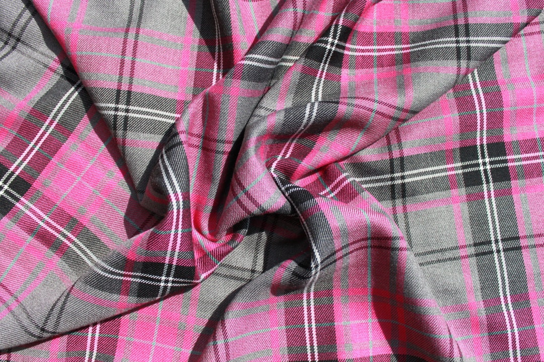 Fashion Cerise Pink Tartan Fabric + Matching Thread. Tartan Fabric by ...