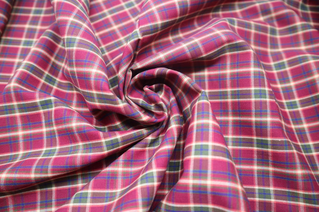 Burgundy & Blue Tartan Cotton Fabric: Lightweight Poplin for Sewing - Etsy