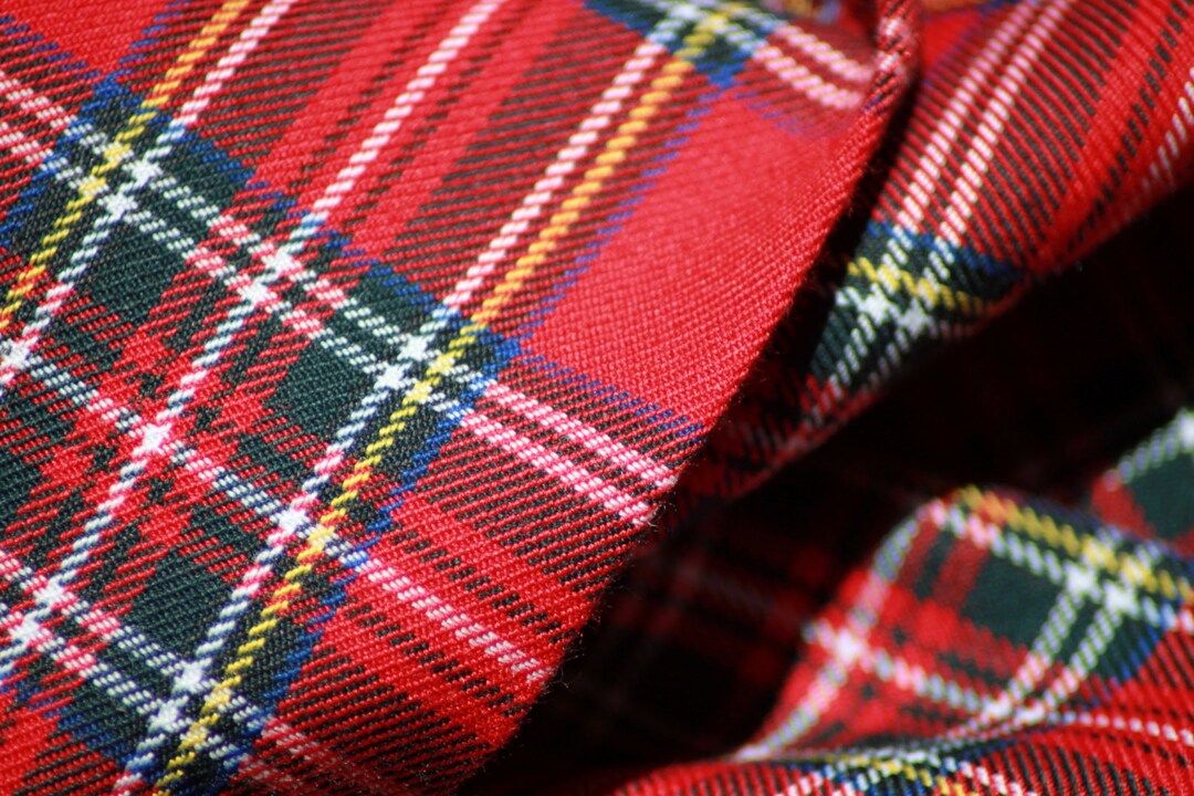 Red Royal Stewart Tartan Fabric With Matching Thread, 65% Polyester, 35 ...