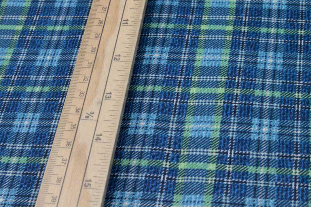 Blue Plaid Fish Fabric: 100% Cotton Print - Crafts, Clothing & Decor ...