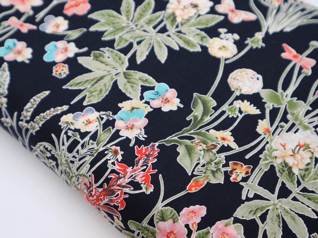 Pima Lawn Black Floral 100% Cotton - Breathable Absorbent, Flow Fabric ...