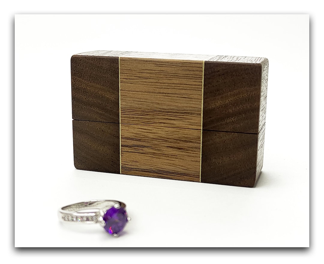 Compact Wood Engagement Ring Box. High Quality Slim Wedding Ring Case ...