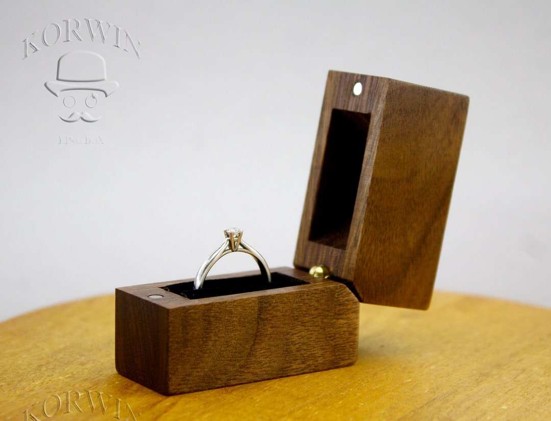 Compact Wooden Proposal Ring Holder. Unique Slim Wood Engagement Ring ...