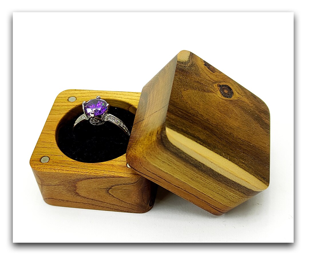 Unique Engagement Ring Box From Solid Apricot Wood. Wood Proposal Ring ...
