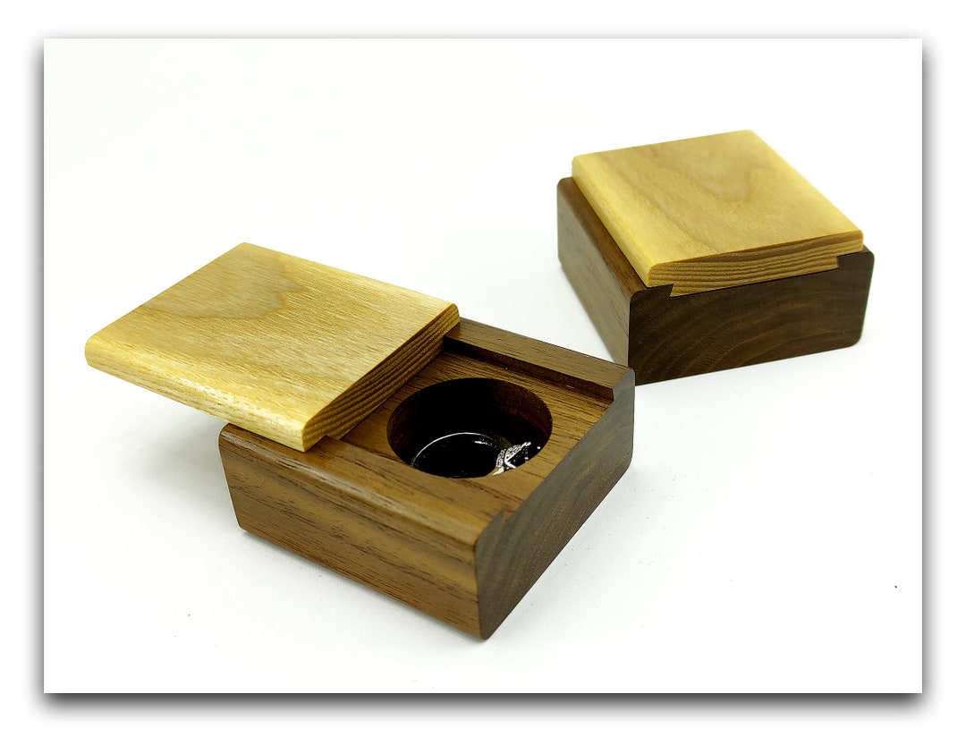Unique Wood Engagement Ring Holder From Ash and Walnut. Wooden Sliding ...