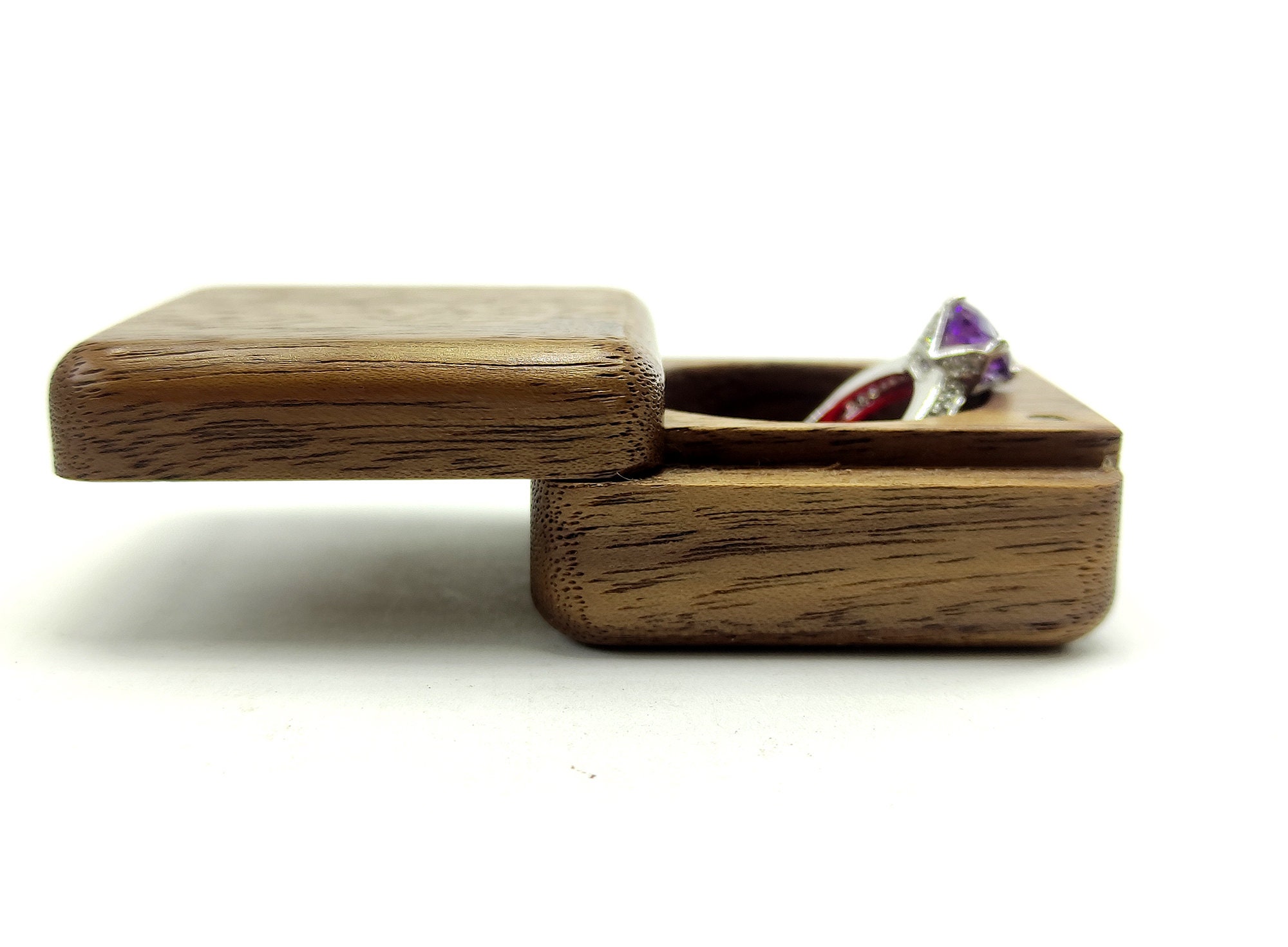 Wooden Sliding Pocket Ring Box for Angagement. Small Wood Proposal Ring ...