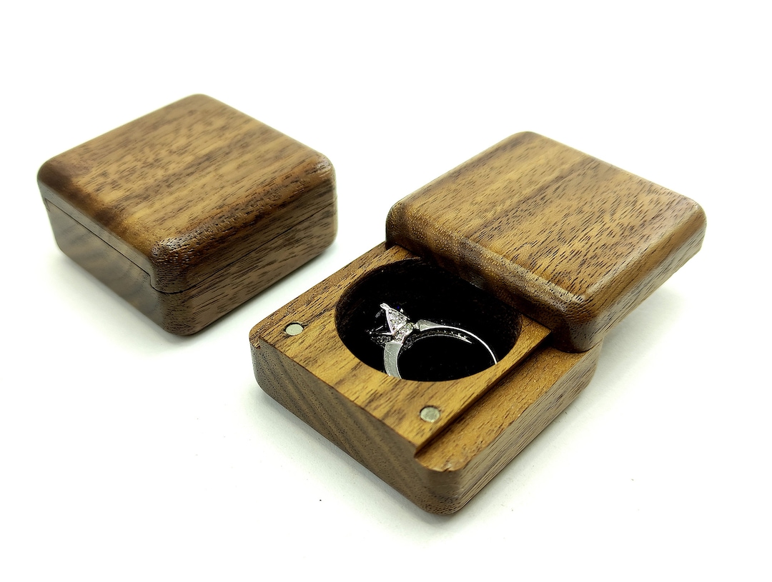 Wooden Sliding Pocket Ring Box for Angagement. Small Wood Proposal Ring ...