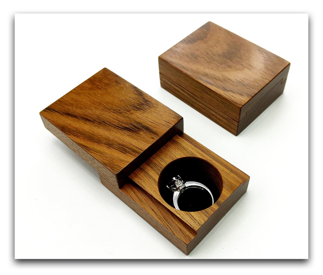 Compact Wooden Angagement Ring Box. Unique Proposal Ring Box. Pocket ...