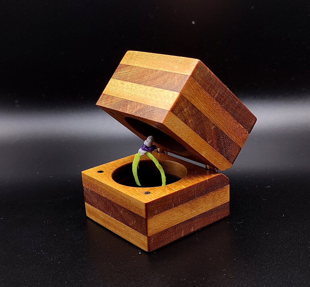Unique Yellow Wooden Engagement Ring Holder. Luxury Ring Bearer Box for ...