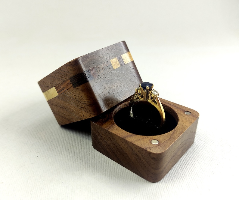 Unique Wood Proposal Ring Box. Compact Wooden Engagement Ring Holder ...